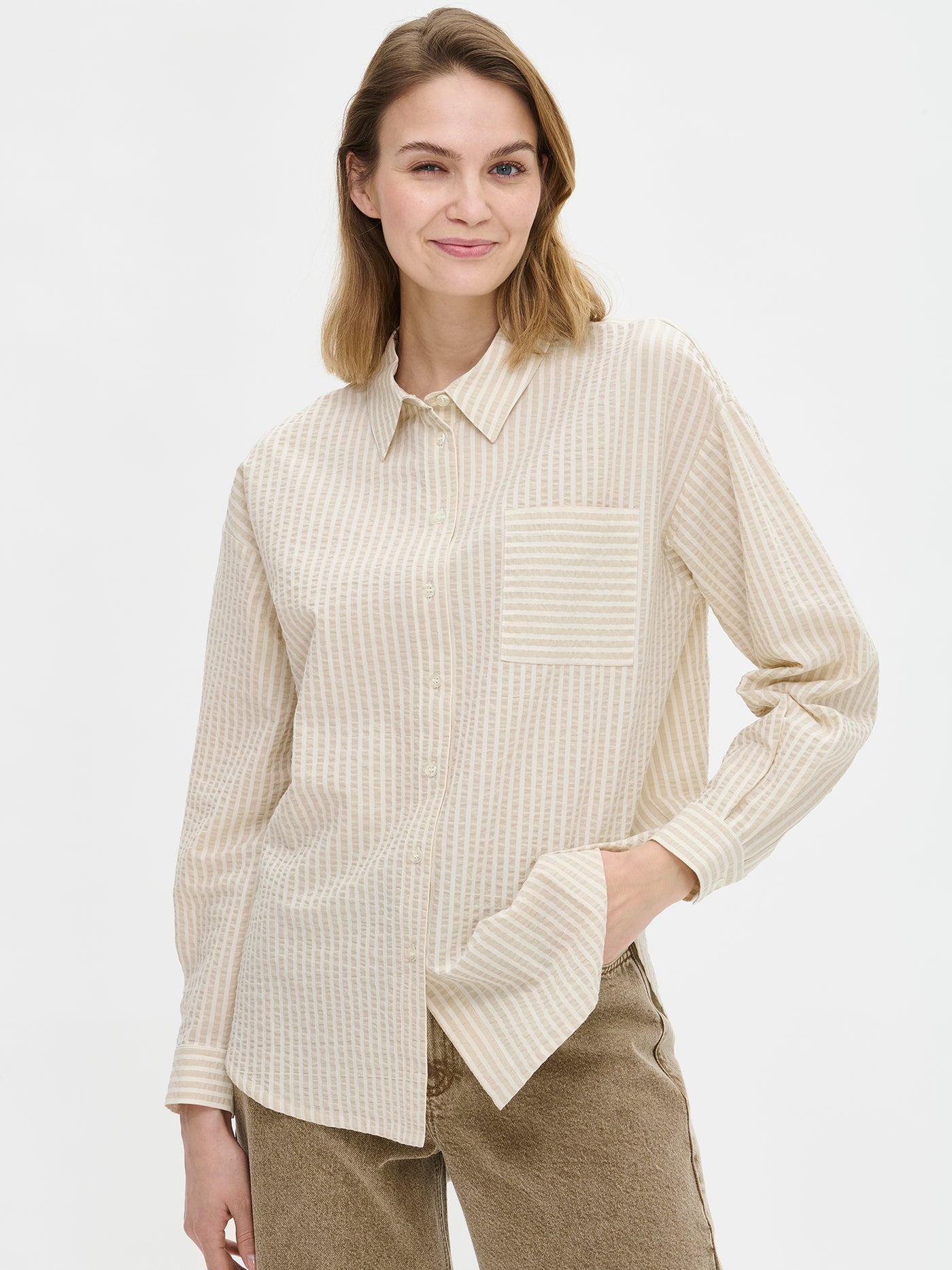 MAREA naisten raidallinen beige paitapusero | Nanso